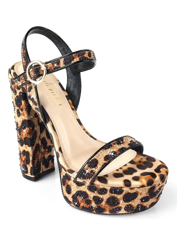 Frederick's Of Hollywood Fabiosa Rhinestone Open Toe Platform Heel - Leopard