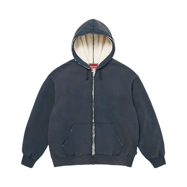 Supreme Shearling Lined Zip Up Hooded Sweatshirt 'navy - Blue