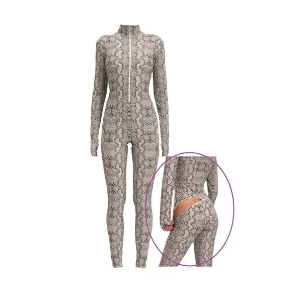 MONOSUIT Python Long Sleeve Turtleneck Zip Up Full Bodysuit Total Zipper - Grey