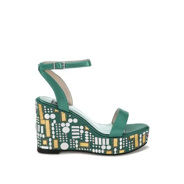 RAG & CO Metropolis Mosaic Embellished Wedge Party Sandals In By - Green