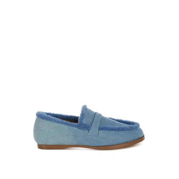 RAG & CO Nivena Fur Detail Denim Loafers By