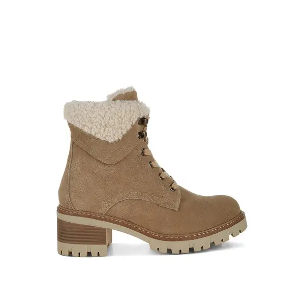 RAG & CO Neutrals Madoka Fur Collar Chunky Ankle Boots In By - Beige