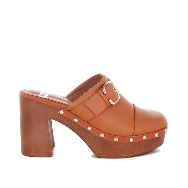 RAG & CO Septim Genuine Leather Studded Clog Heels In Tan By - Brown