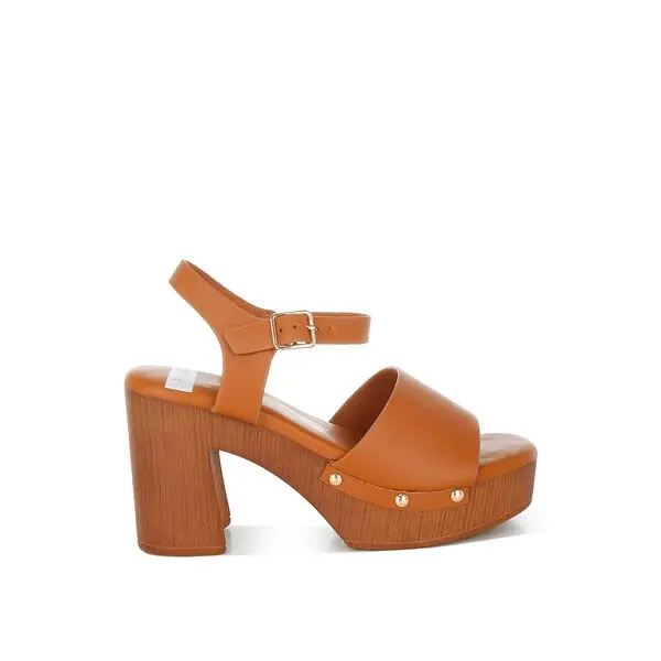 RAG & CO Sawor Recycled Leather High Block Sandals In Tan By