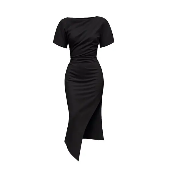 AVENUE N°29 Short Sleeve Asymmetric Leg Slit Dress