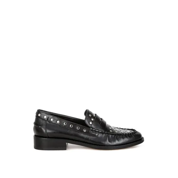 RAG & CO Oglavia Studs Embellished Leather Loafers In By - Black
