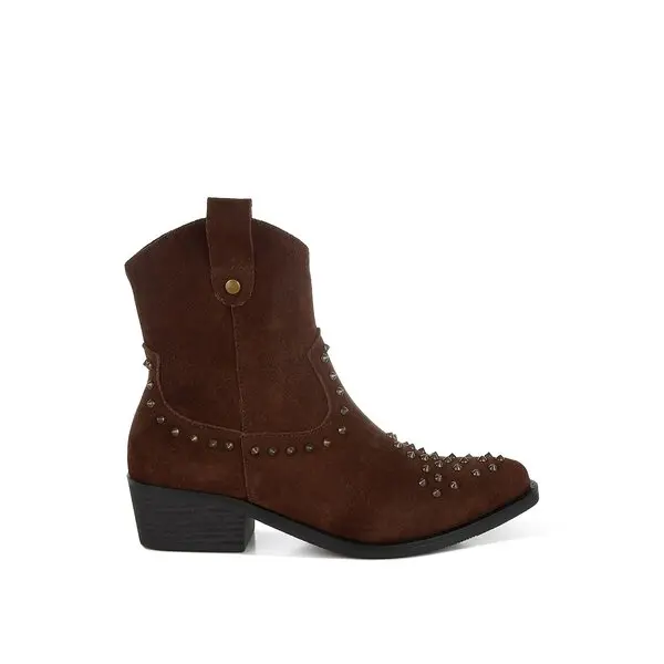 RAG & CO Hira Studs Embellished Cowboy Boots In By - Brown