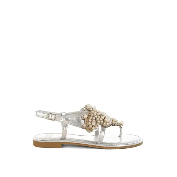 RAG & CO Opazie Metallic Pearl Embellished Flats In By - Silver