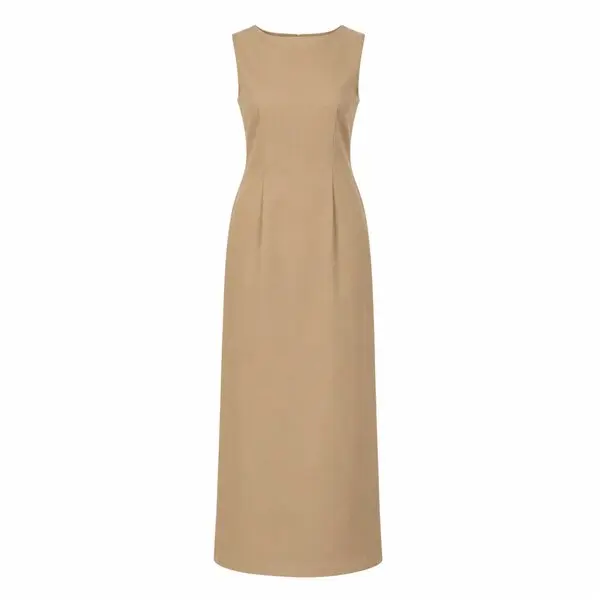 ELAMINS Sleeveless Column Dress Khaki