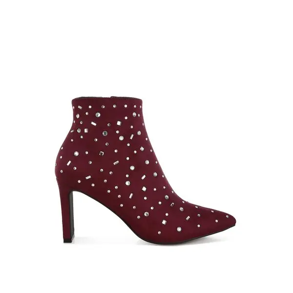 RAG & CO Sakura Diamante Embellished Microfiber Boots In Burgundy By