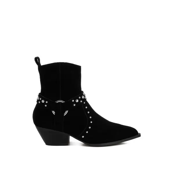 RAG & CO Rodeo Studded Real Suede Leather Ankle Boots In By - Black