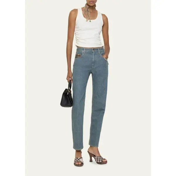 Burberry Dalia Check Pocket Straight-leg Denim Pants