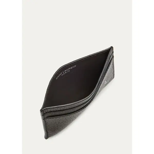 Saint Laurent Embossed Card Holder In Grained Leather