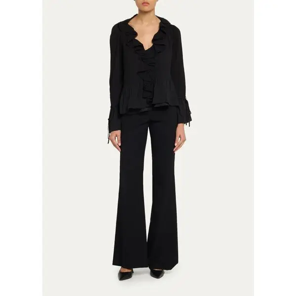 Cinq À Sept Nixed Pleated Ruffle-trim Peplum Top