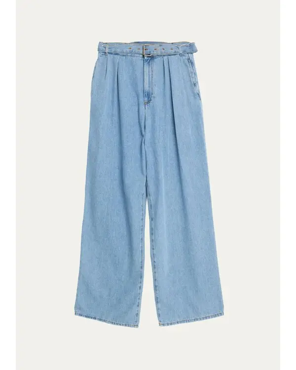 Dries Van Noten Pleated Wide-leg Belted Jeans