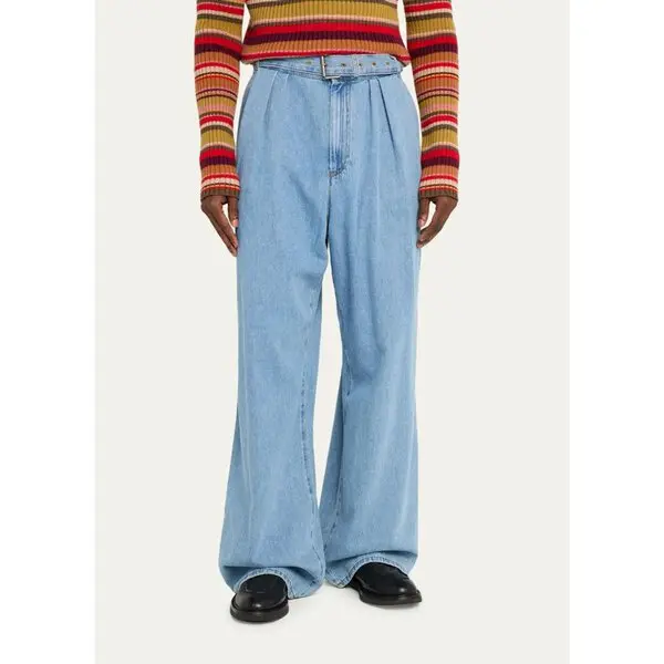 Dries Van Noten Pleated Wide-leg Belted Jeans
