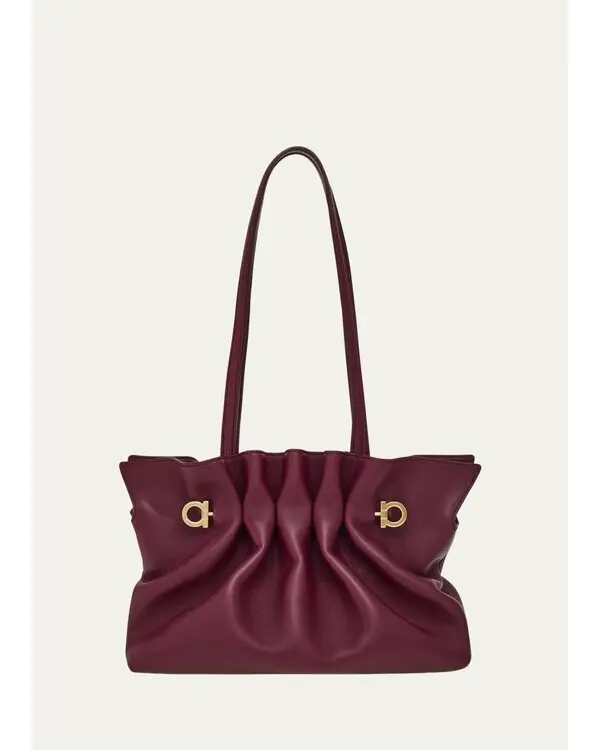 FERRAGAMO Gancio Pin Soft Leather Shoulder Bag