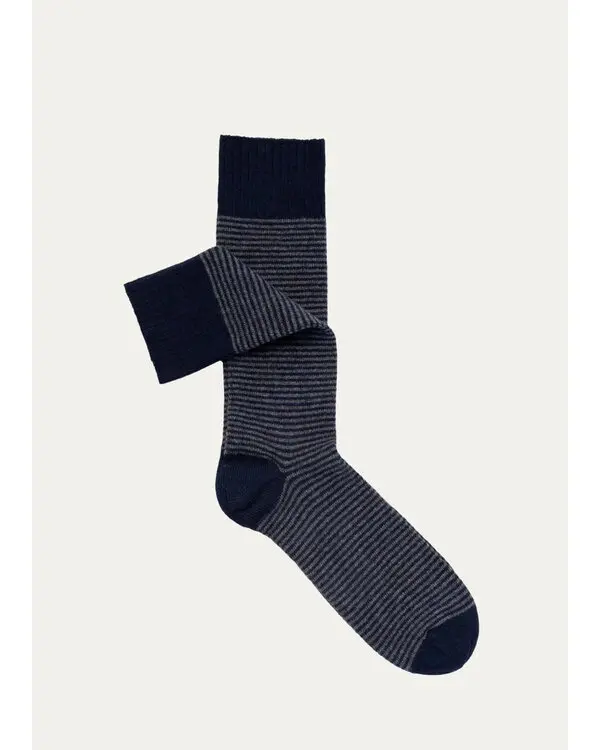 SOZZI CALZE Cashmere Blend Micro-stripe Crew Socks - Navy