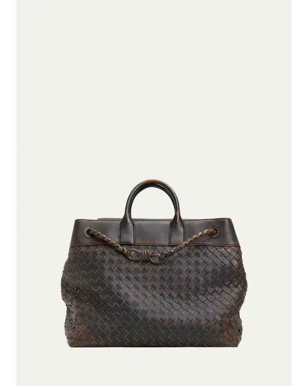 Bottega Veneta Andiamo Voyager Intrecciato Leather Shoulder Bag - Brown