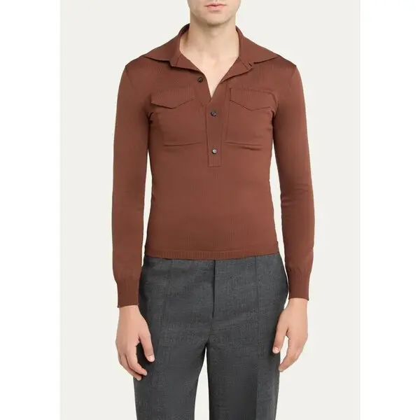 Bottega Veneta Slim Technical Long-sleeve Polo Shirt