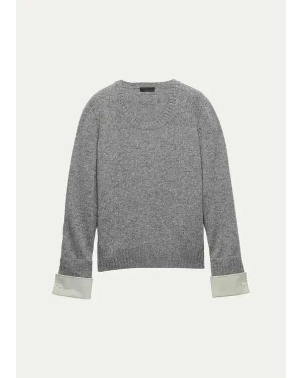 Prada Layered-cuff Wool Scoop-neck Sweater