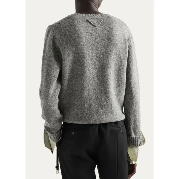 Prada Layered-cuff Wool Scoop-neck Sweater