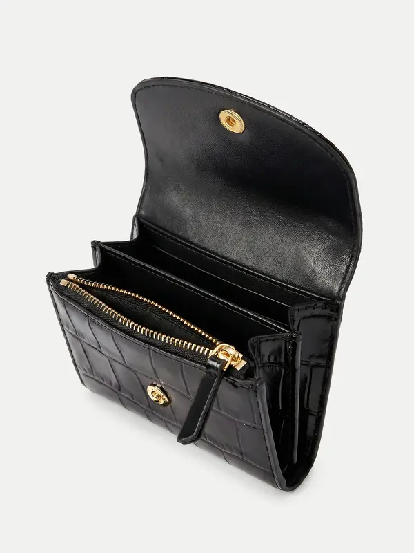Veronica Beard Croc-embossed Flap Card Holder