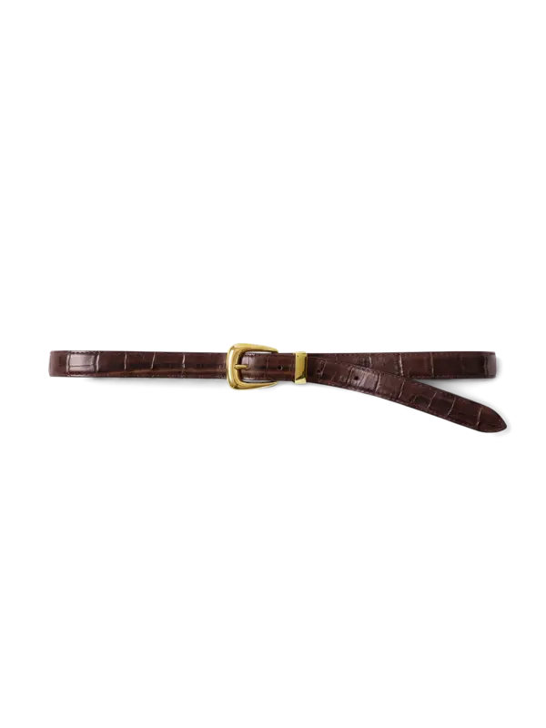 Veronica Beard Slim Croc-embossed Arch Belt - Chestnut