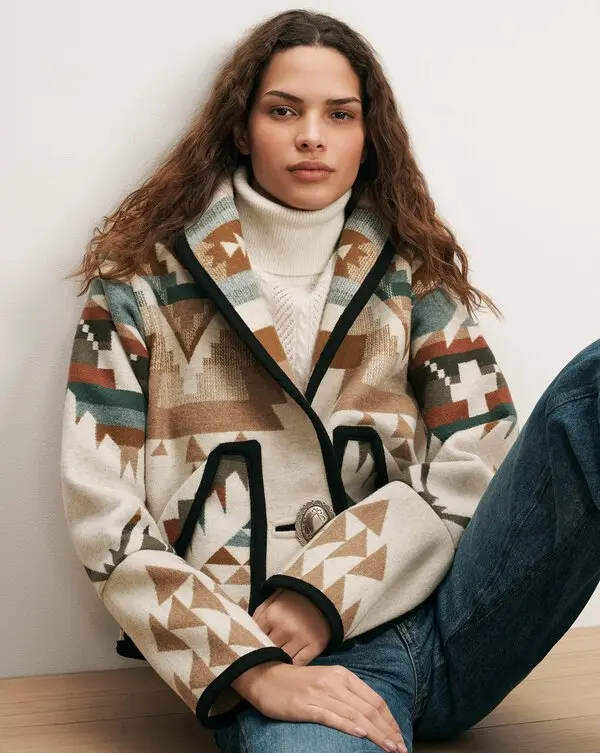 Veronica Beard Short Wool Bolero Coat - Tan Multi