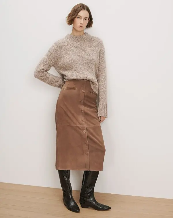 Veronica Beard Callisian Suede Midi Skirt - Bark