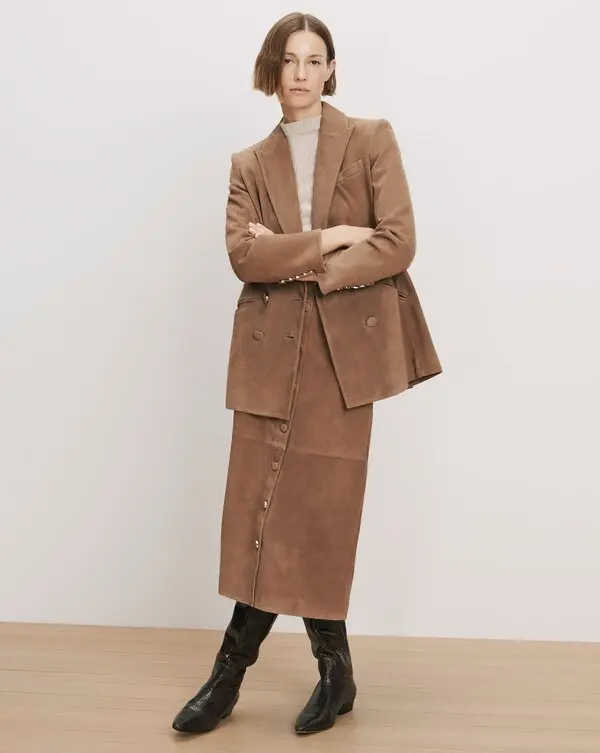 Veronica Beard Callisian Suede Midi Skirt