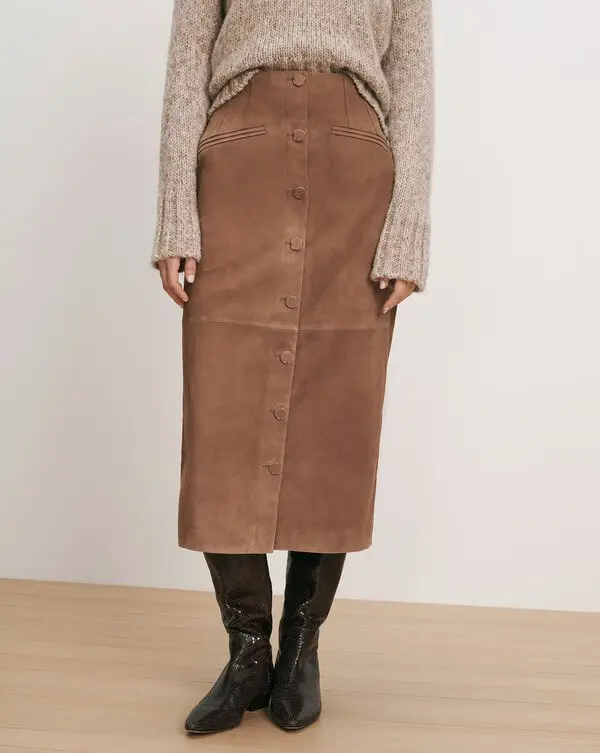 Veronica Beard Callisian Suede Midi Skirt