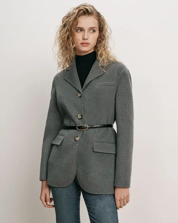Veronica Beard Fosterly Belted Jacket - Medium Heather Grey