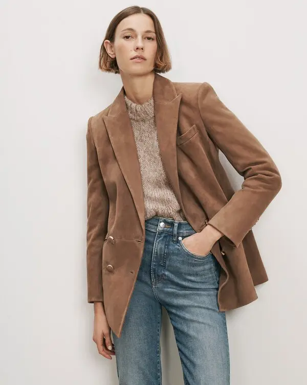 Veronica Beard Oria Suede Dickey Jacket - Bark