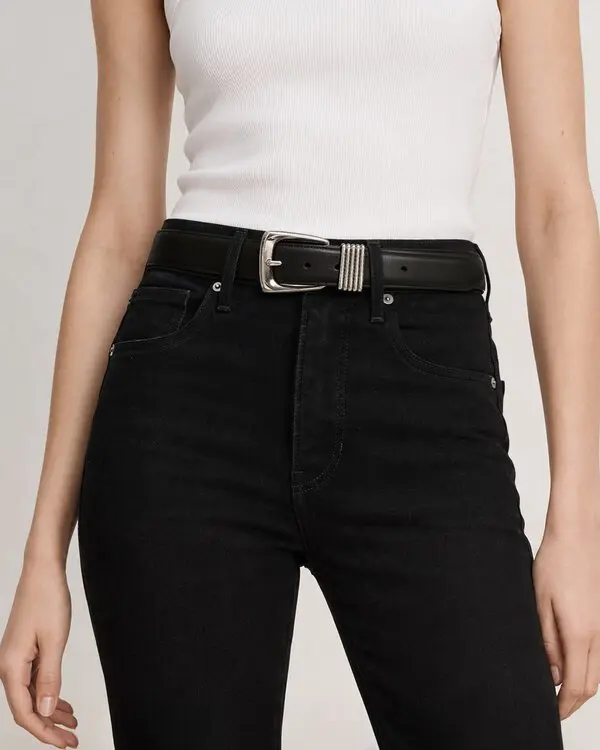 Veronica Beard Arch Leather Belt - Black/silver