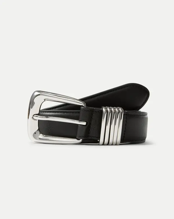 Veronica Beard Arch Leather Belt - Black/silver