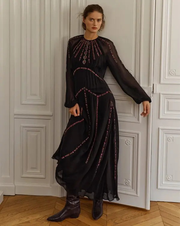 Veronica Beard Sylvette Embroidered Maxi Dress - Black
