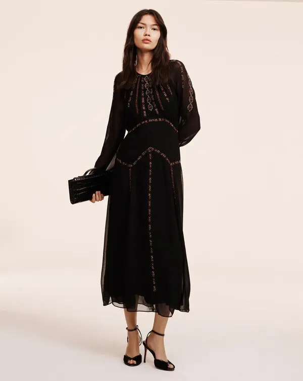 Veronica Beard Sylvette Embroidered Maxi Dress - Black