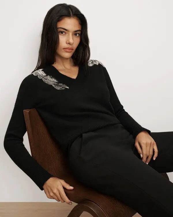 Veronica Beard Saelith Beaded Sweater - Black