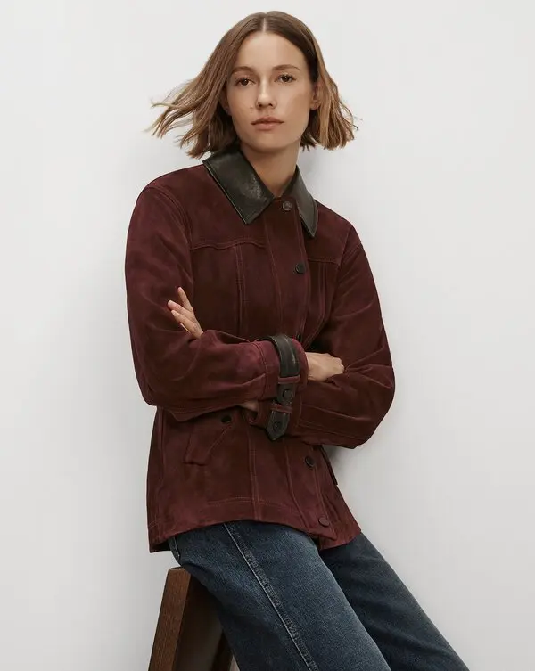 Veronica Beard Talla Suede Peplum Dickey Jacket - Dark Currant