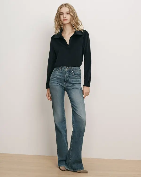 Veronica Beard Issa Long-sleeve Polo Shirt