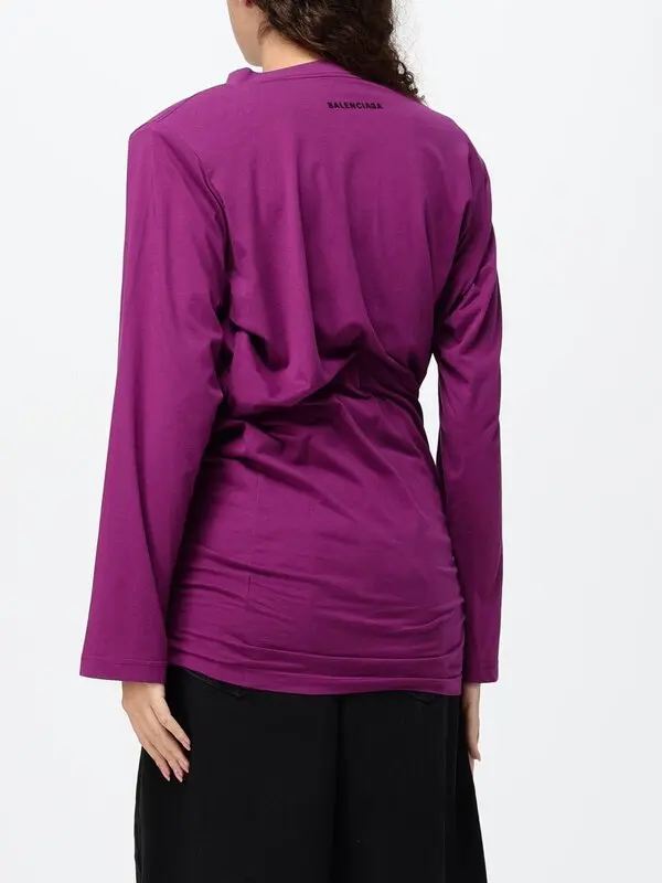 Balenciaga Long-sleeved Draped T-shirt With Padded Shoulders And Crew Neck