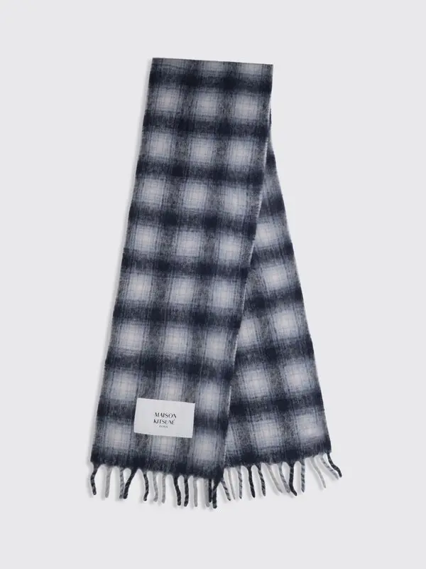 Maison Kitsuné Alpaca Wool Blend Check Scarf With Fringed Edges