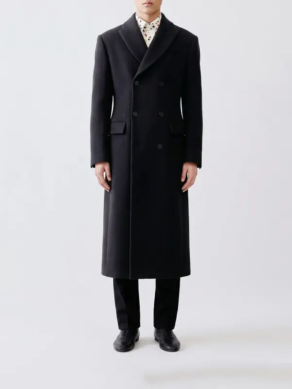 Jacquemus Long Double-breasted Virgin Wool Coat With Lapels - Grey