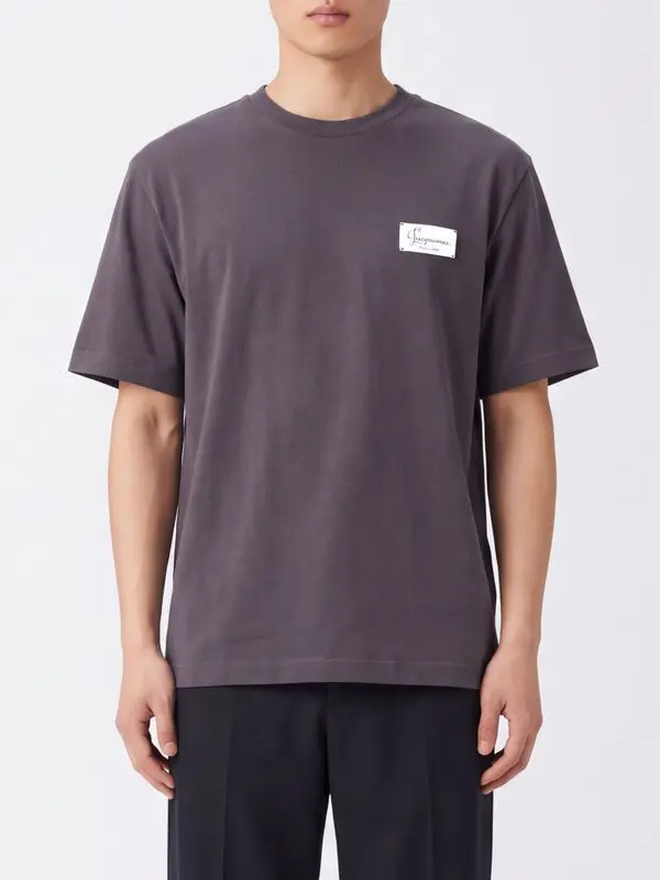 Jacquemus Contrast Logo Cotton T-shirt With Dropped Shoulders - Brown