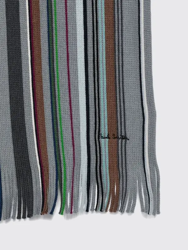 Paul Smith Multi Striped Wool Scarf With Fringed Edge - Grey