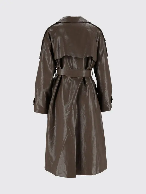 ELEH Double-breasted Faux Leather Long Trench Coat With Belt