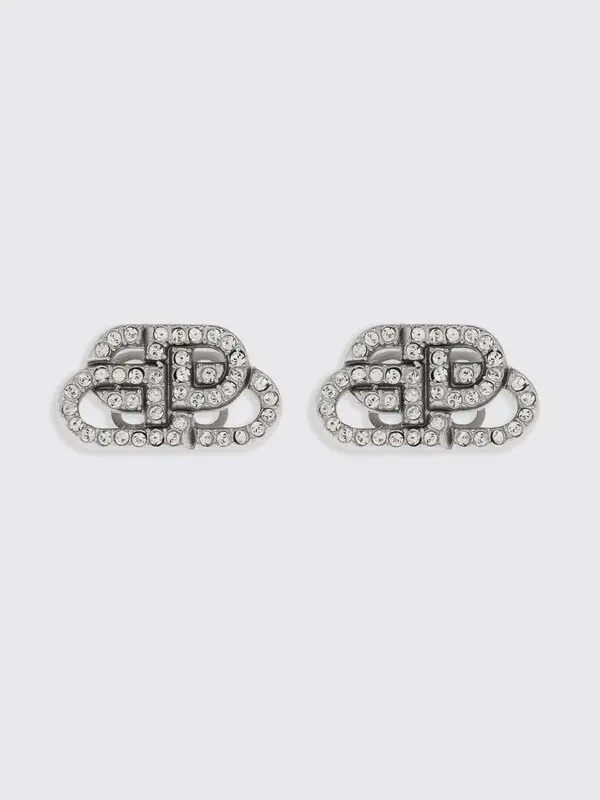 Balenciaga Rhinestone Monogram Brass Stud Earrings - Silver