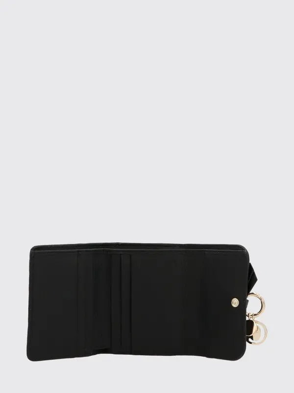 Chloé Calfskin Leather Trifold Wallet With Logo Charm - Black