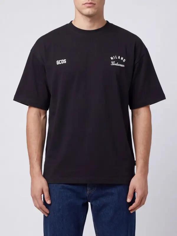 Gcds Cotton T-shirt With Back Logo And Dropped Shoulders - Black